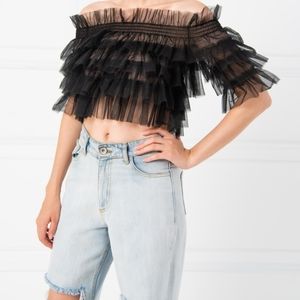 Tops | Akira Black Tulle Ruffle Off Shoulder Top M Nwt | Poshmark